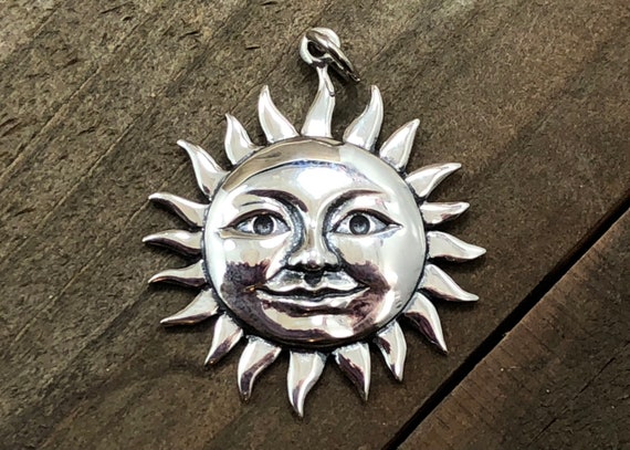 Sterling Silver Large Smiling Sun Pendant Smiling Sun Charm - Etsy