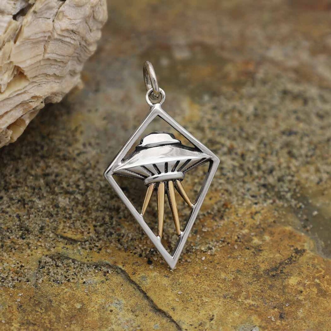 Flying Saucer Charm With Bronze Beams, Alien Charm, Extraterrestrial Charm, Space Charm, Outer ...