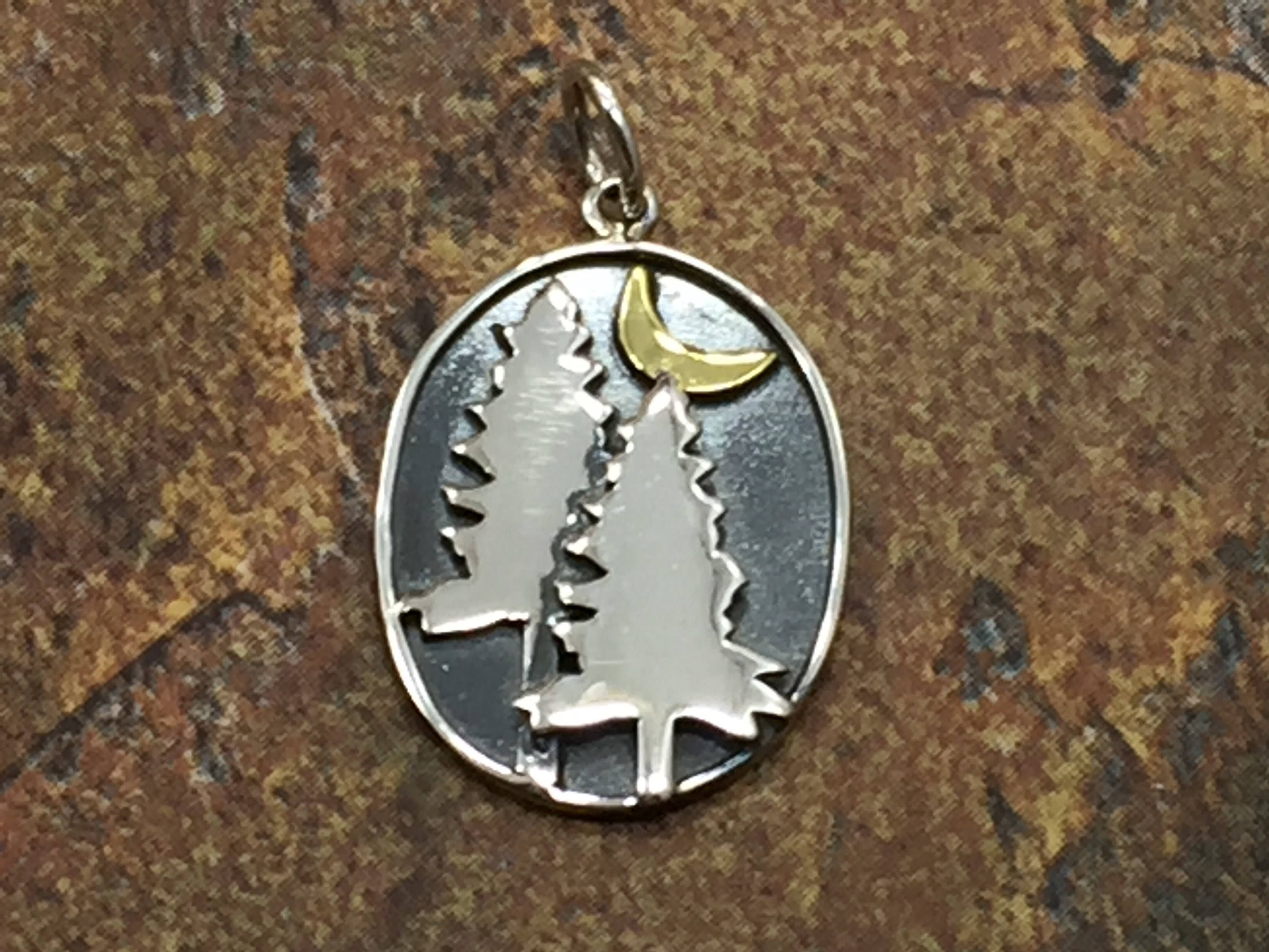 Pine Tree Charm Pine Tree with Bronze Moon Charm Forrest | Etsy