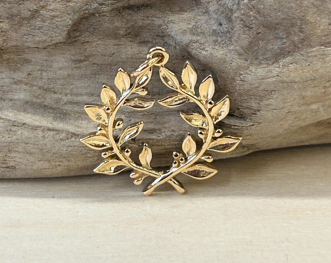 Natural Bronze Laurel Wreath Pendant, Laurel Wreath Charm, Flower Charm ...