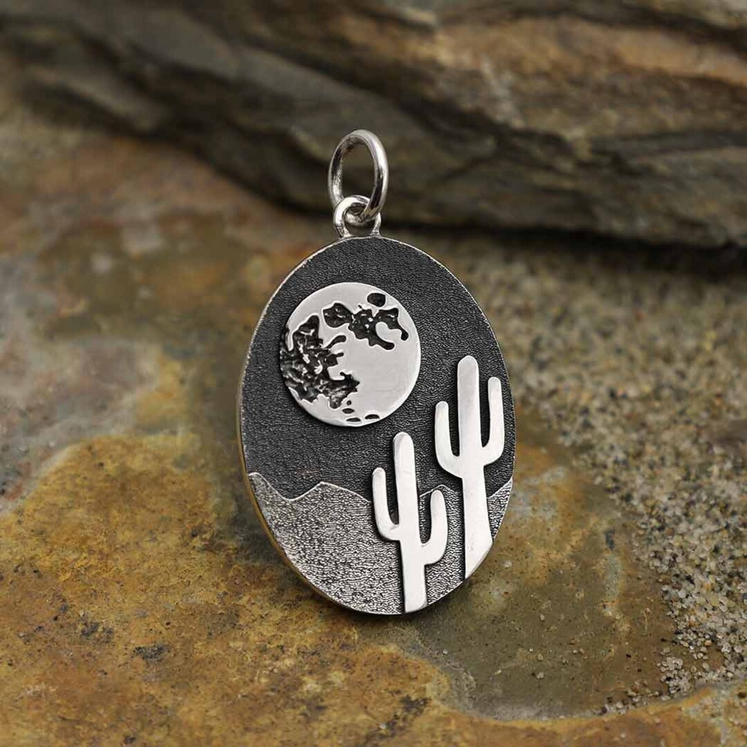 Full Moon With Cactus Charm, Desert Scene Charm, Moon and Cactus Charm ...