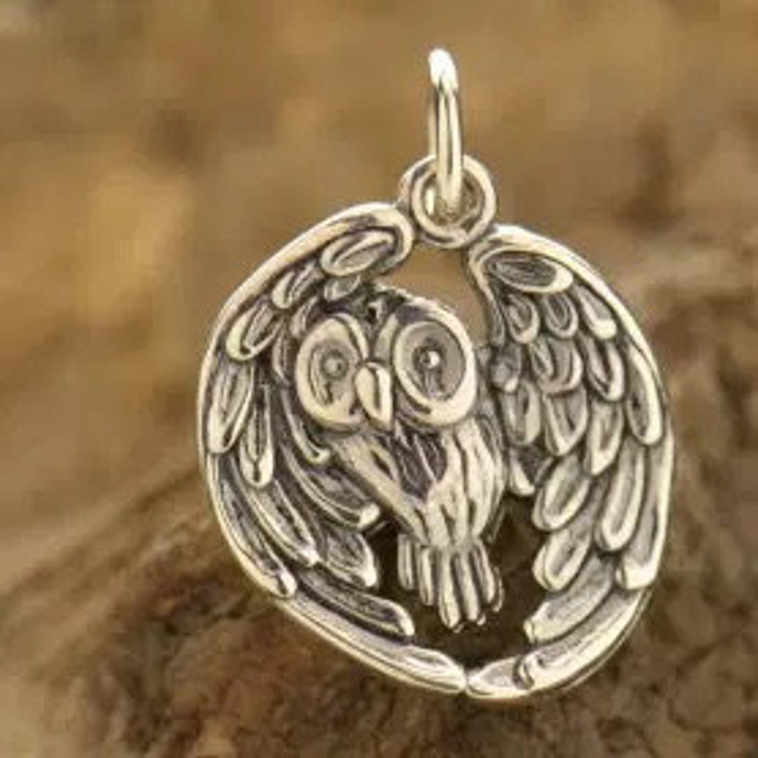 Owl Charm, Realistic Owl Charm, Sterling Silver Owl Charm, Owl Pendant ...