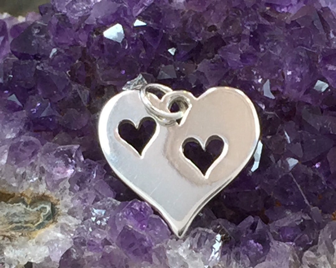 Heart Charm, Heart Pendant, Two Cut Out Heart Charm, Sterling Silver ...