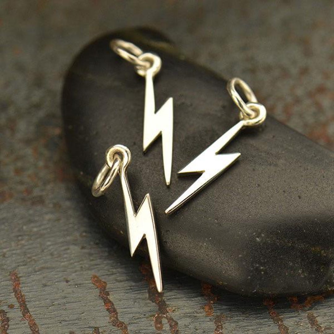 Lightening Bolt Charm, Lightening Charm, Weather Charm, Sterling Silver ...
