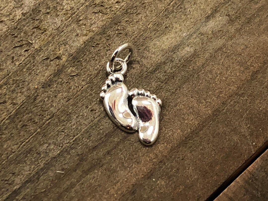 Baby Feet Charm, Sterling Silver Baby Feet Charm, Footprint Charm, Baby ...