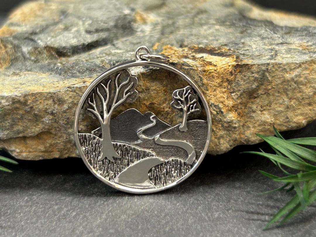 Sterling Silver Winding Path Pendant, Sterling Silver Forest Charm ...