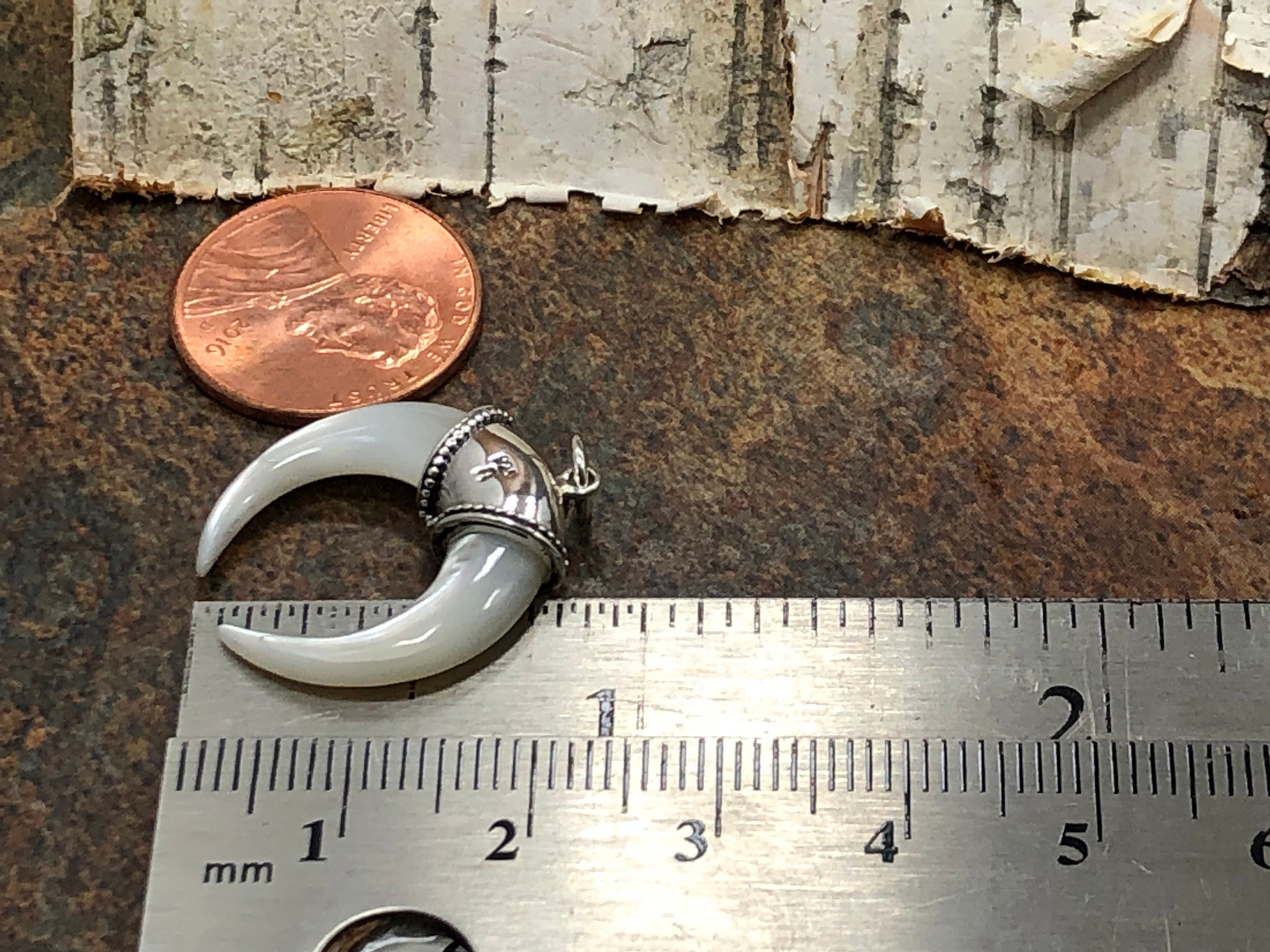 Hand Carved Mother of Pearl Double Horn Pendant Sterling - Etsy