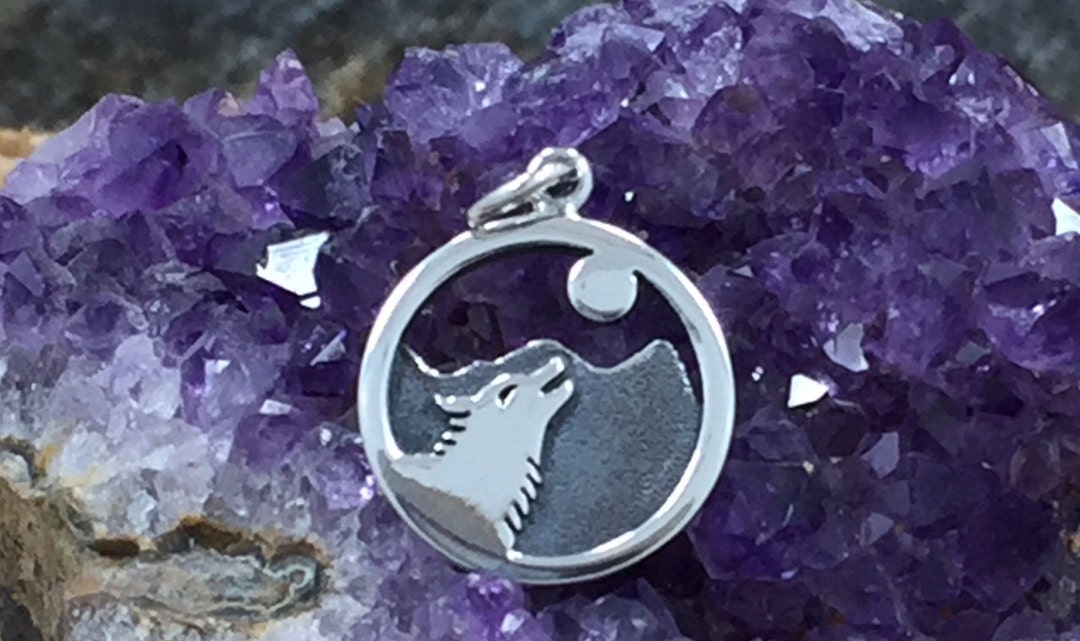 Wolf Charm, Wolf Pendant, Wolf Howling at the Moon Charm, Sterling ...