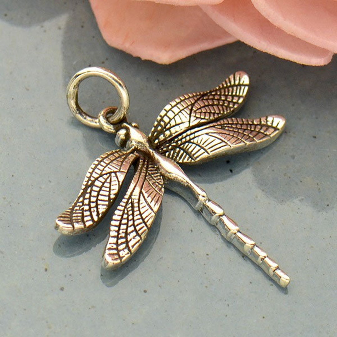 Dragonfly Charm, Sterling Silver Large Detailed Dragonfly Charm ...
