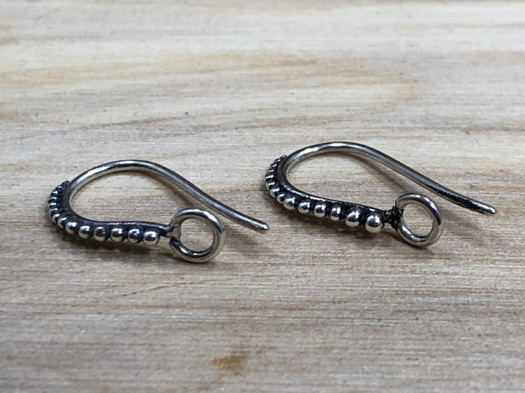 Sterling Silver Granulated Ear Hook With Front Facing Loop, Ear Wires ...