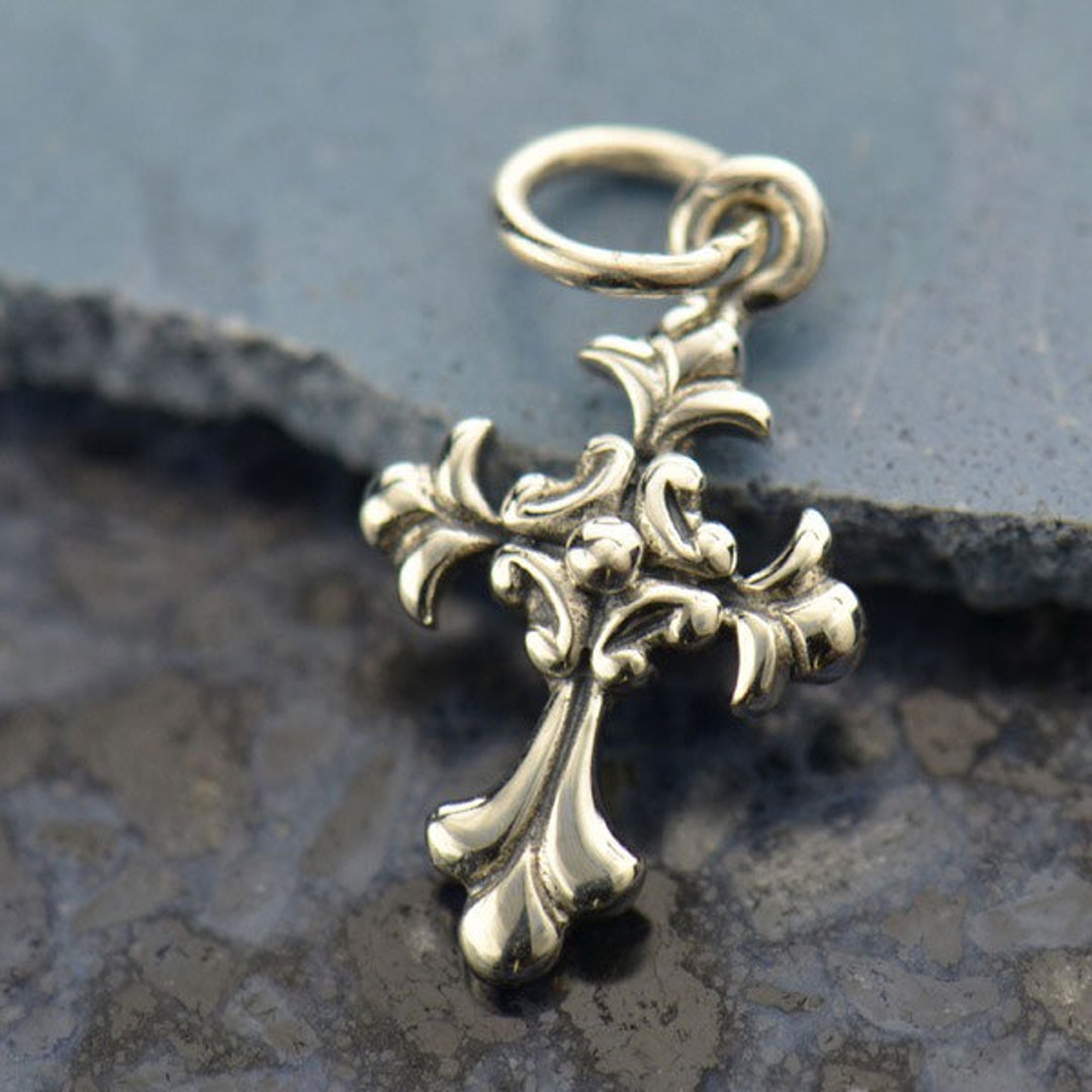 Cross Charm, Sterling Silver Cross Charm, Fancy Cross Charm, Religious ...