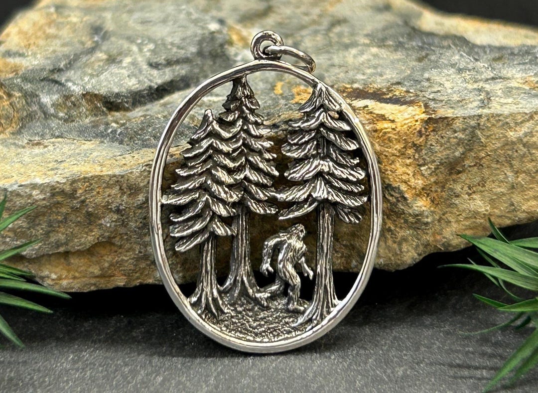 Sterling Silver Bigfoot in the Forest Pendant, Bigfoot Charm, Sasquatch ...