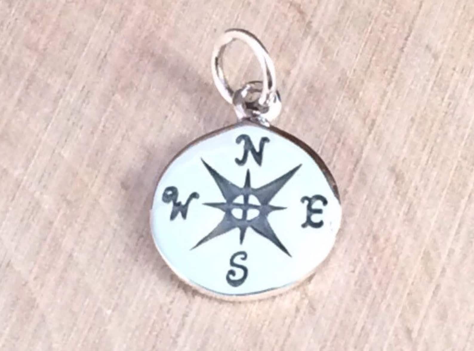 Compass Charm, Compass Pendant, Sterling Silver Charm, Silver Compass ...