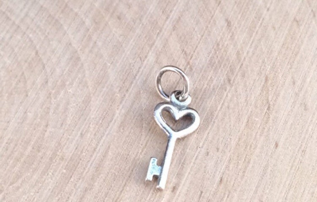 Key Charm, Key Pendant, Small Key Charm, Heart Key Charm, Heart Key ...