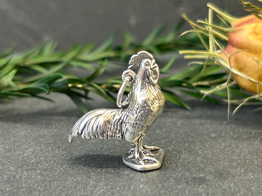 Rooster Charm, Rooster Pendant, Sterling Silver Rooster Charm, Hen ...