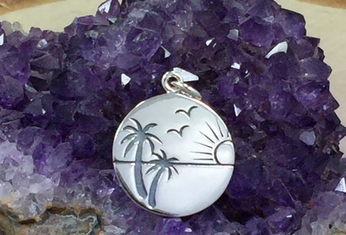 Sterling Silver Etched Sunset in Paradise Charm Beach Charm | Etsy