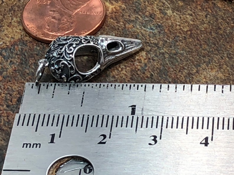 Sterling Silver Raven Skull Charm With Scroll Carving Raven - Etsy