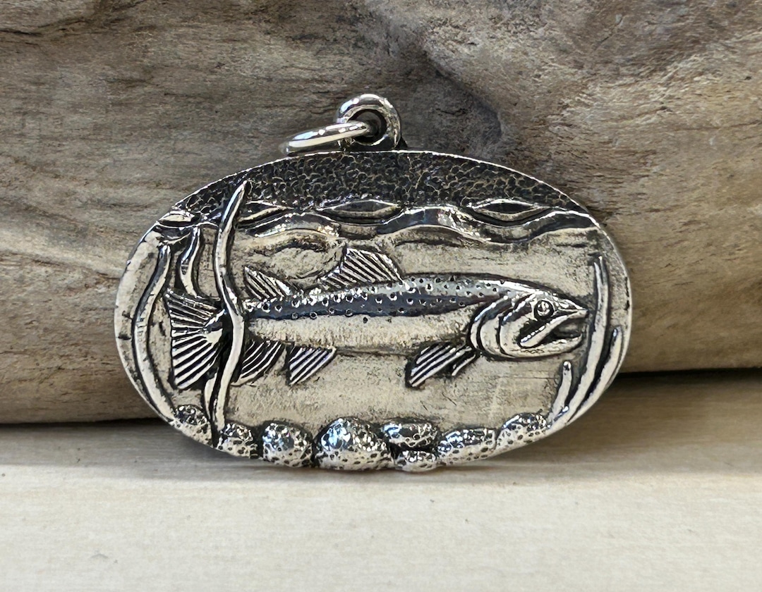 Sterling Silver Trout in Stream Pendant, Trout Charm, Trout Charm, Fish ...