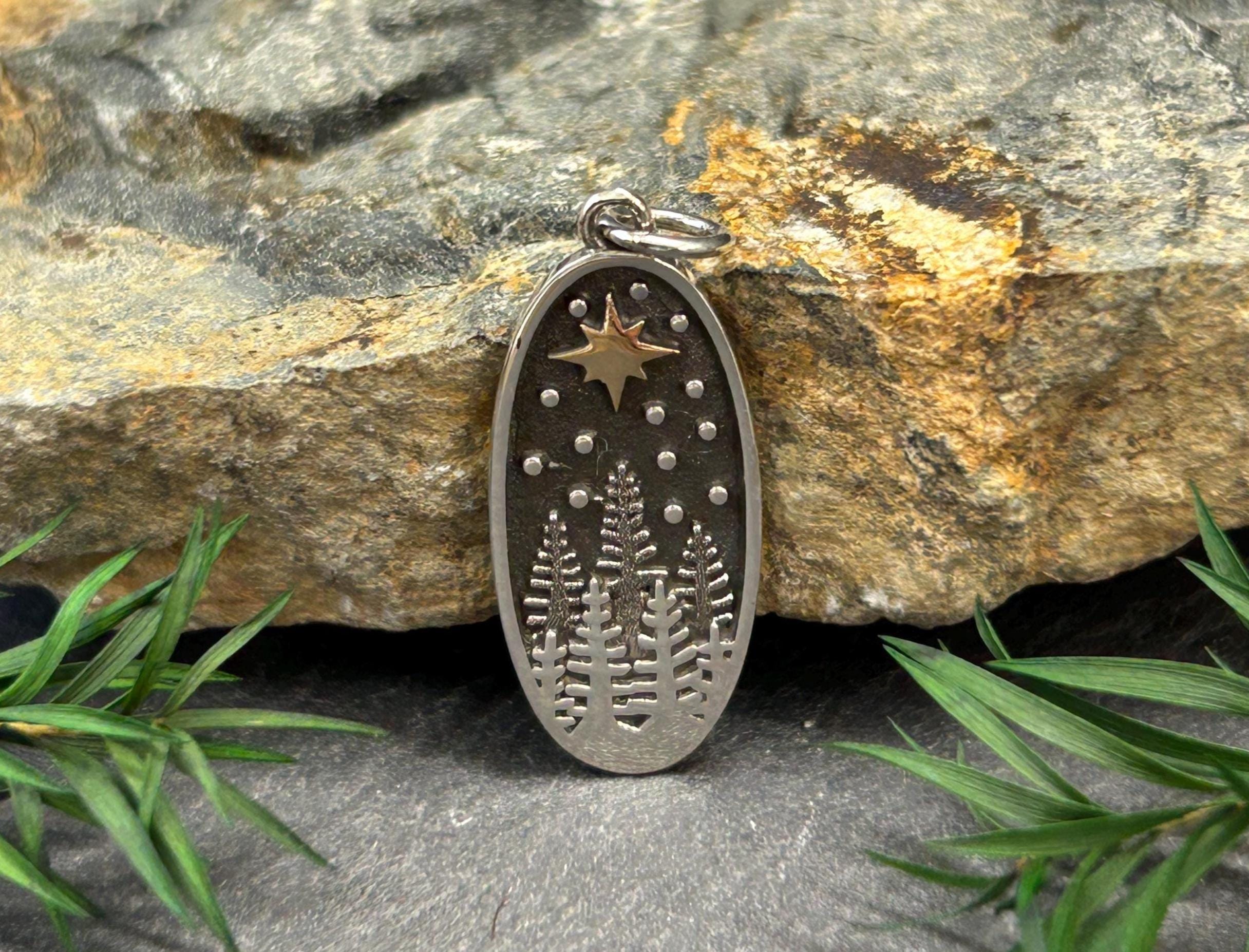 Sterling Silver Pine Tree Charm With Bronze Star, Camping Charm, Forest ...