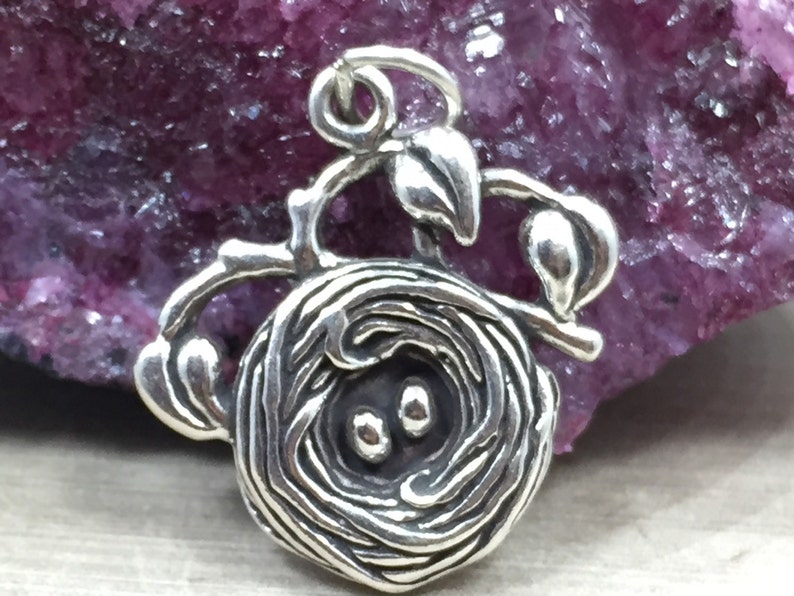Birds Nest Charm, Nest With Eggs Charm, Bird Charm, Sterling Silver ...