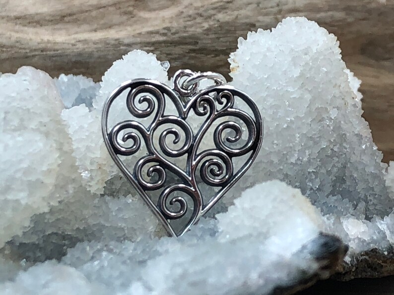 Sterling Silver Heart Charm With Scrollwork Heart With Swirl - Etsy
