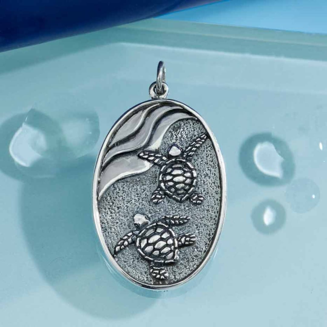 Sterling Silver Baby Sea Turtles Pendant, Sea Turtle Pendant, Turtle ...