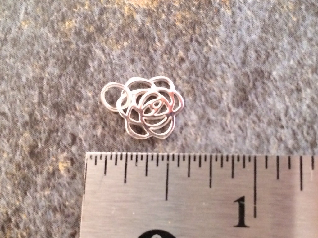 Rose Charm Rose Outline Charm Flower Charm Sterling Silver - Etsy