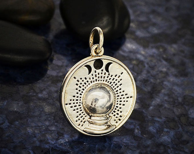 Sterling Silver Crystal Ball Charm With Moon Phases, Crystal Ball Charm ...