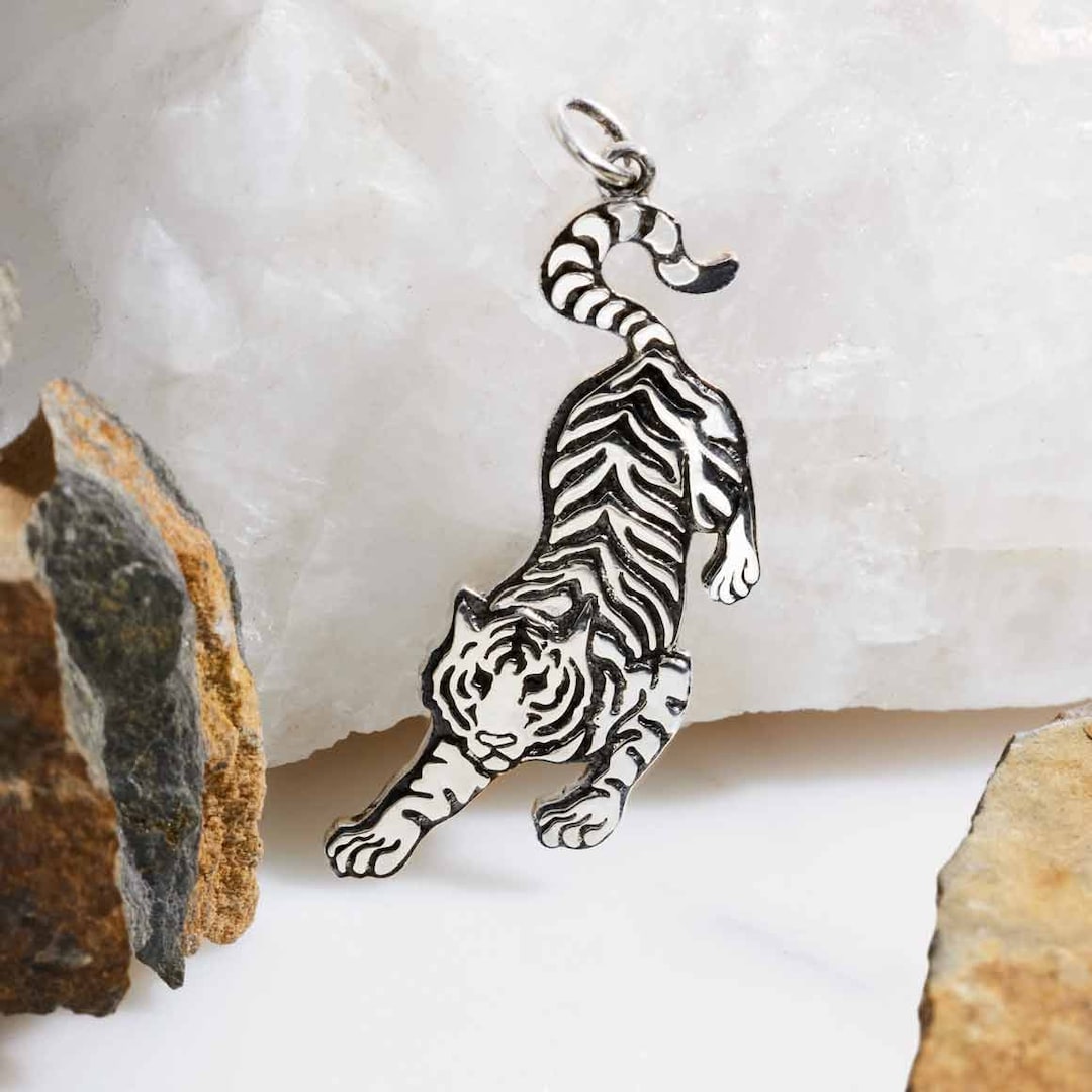 Sterling Silver Prowling Tiger Pendant, Tiger Charm, Tiger Pendant ...