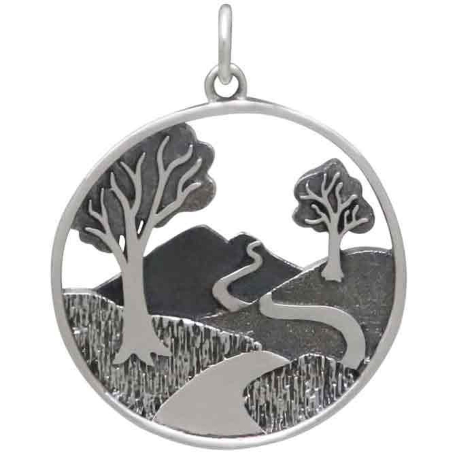 Sterling Silver Winding Path Pendant, Sterling Silver Forest Charm ...