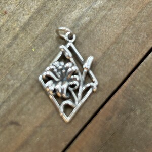 Sterling Silver Lily Charm in Diamond Frame, Lily Charm, Flower Charm ...