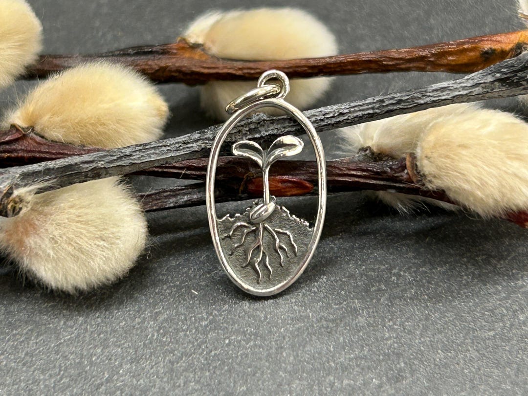 Sterling Silver Seed and Sprout Charm, Sprout With Roots Charm, Plant ...