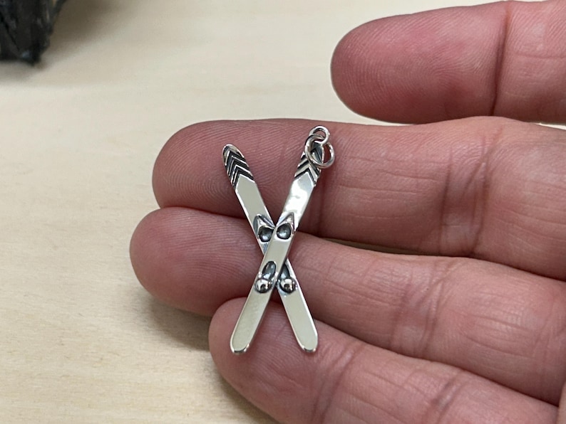 Sterling Silver Skis Pendant, Skier Charm, Sterling Silver Skier Charm ...