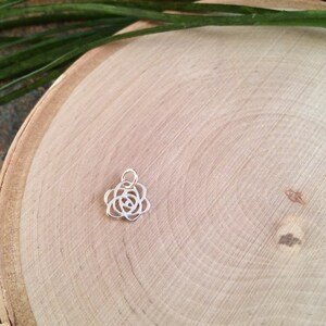 Rose Charm, Rose Outline Charm, Flower Charm, Sterling Silver Charm ...