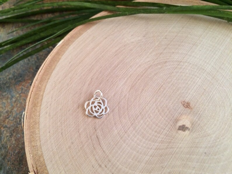 Rose Charm Rose Outline Charm Flower Charm Sterling Silver - Etsy