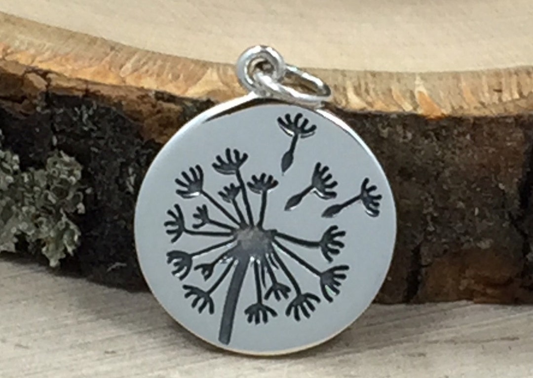 Dandelion Charm, Dandelion Disc Charm, Flower Charm, Sterling Silver ...