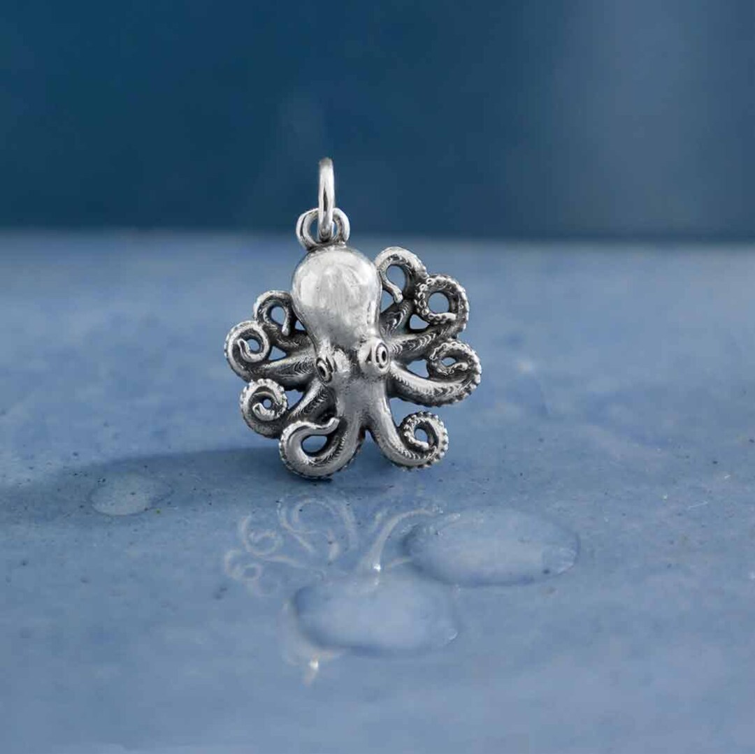 Sterling Silver Baby Octopus Charm, Sterling Silver Octopus Charm, Sea ...