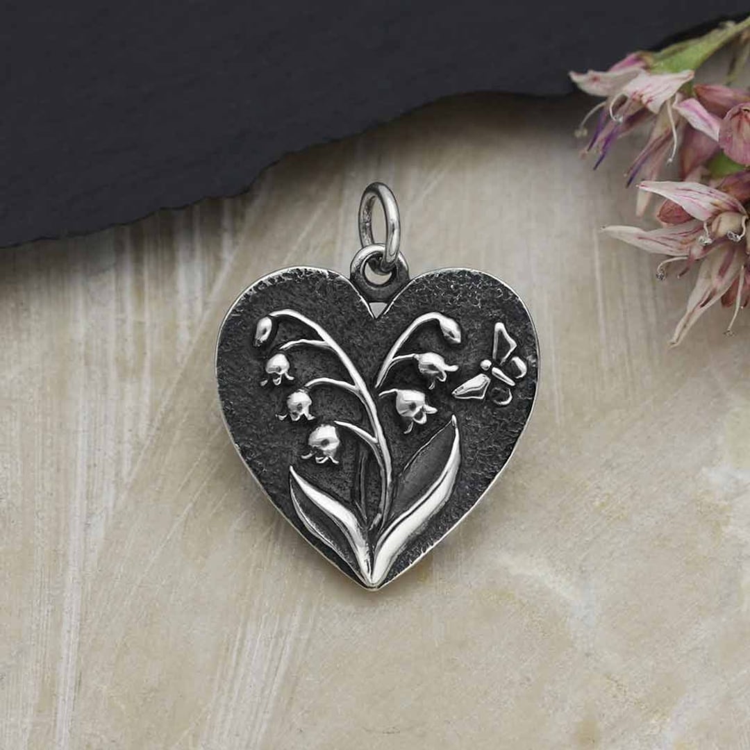 Sterling Silver Heart Lily of the Valley Charm, Lily of the Valley ...