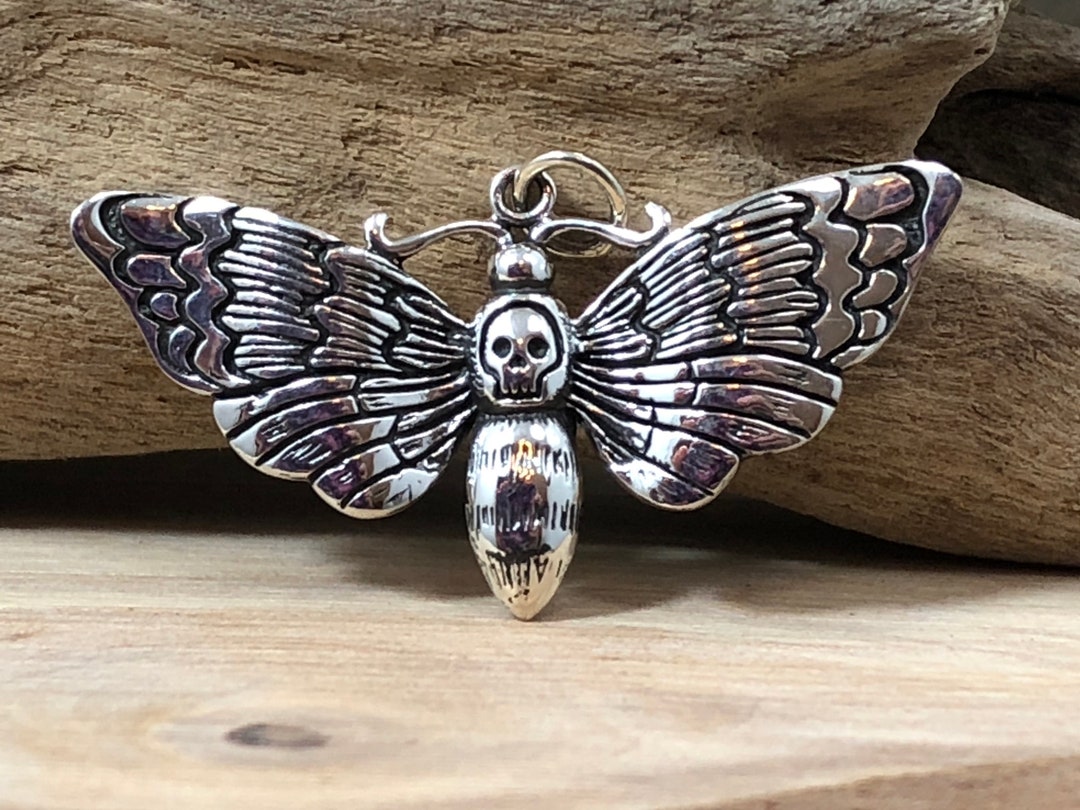 Moth Charm, Deaths Head Moth Charm, Skull Charm, Sterling Silver, Goth ...