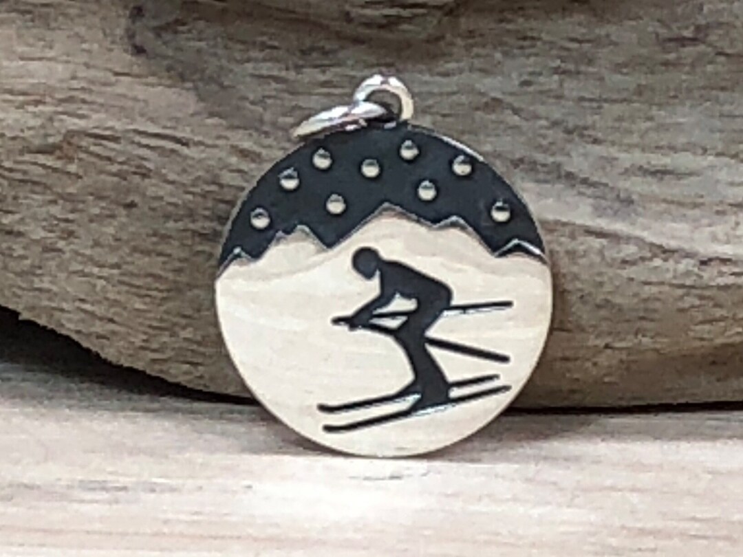 Sterling Silver Mountain and Skier Charm, Skier Charm, Winter Sports ...