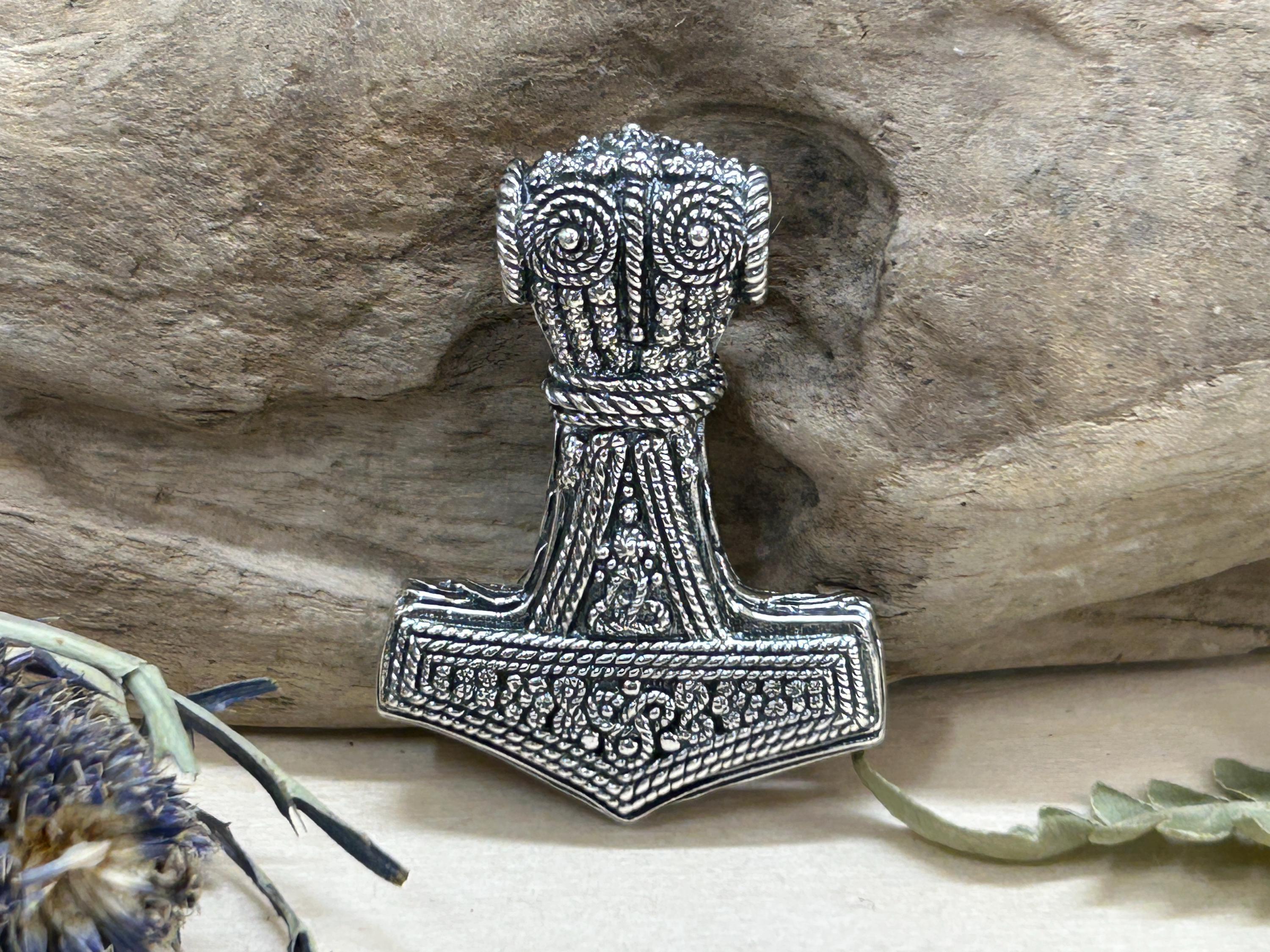 Sterling Silver Thor’s Hammer Pendant, Viking Charm, Viking Head Charm ...