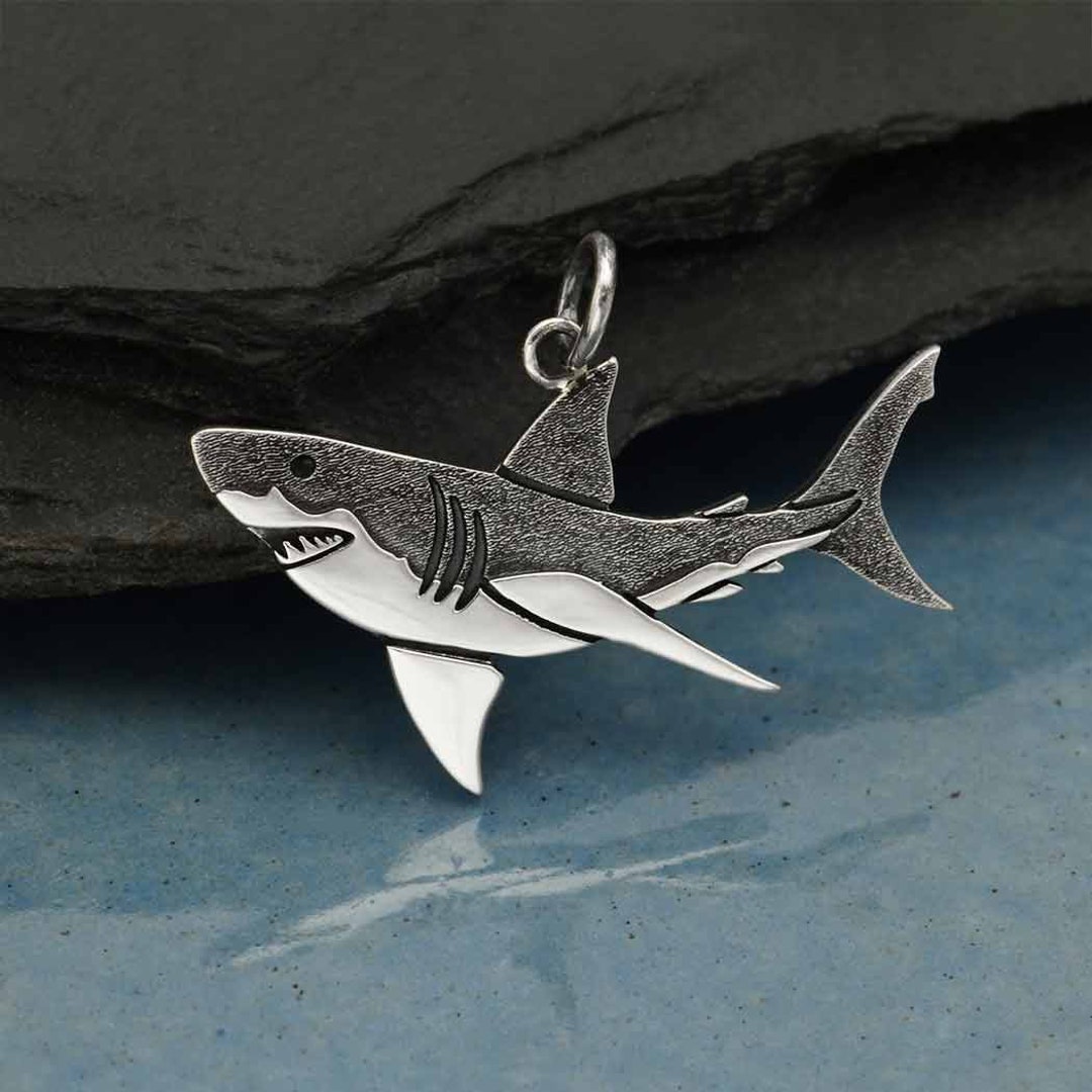 Shark Charm, Sterling Silver Great White Shark Charm, Sea Life Charm ...