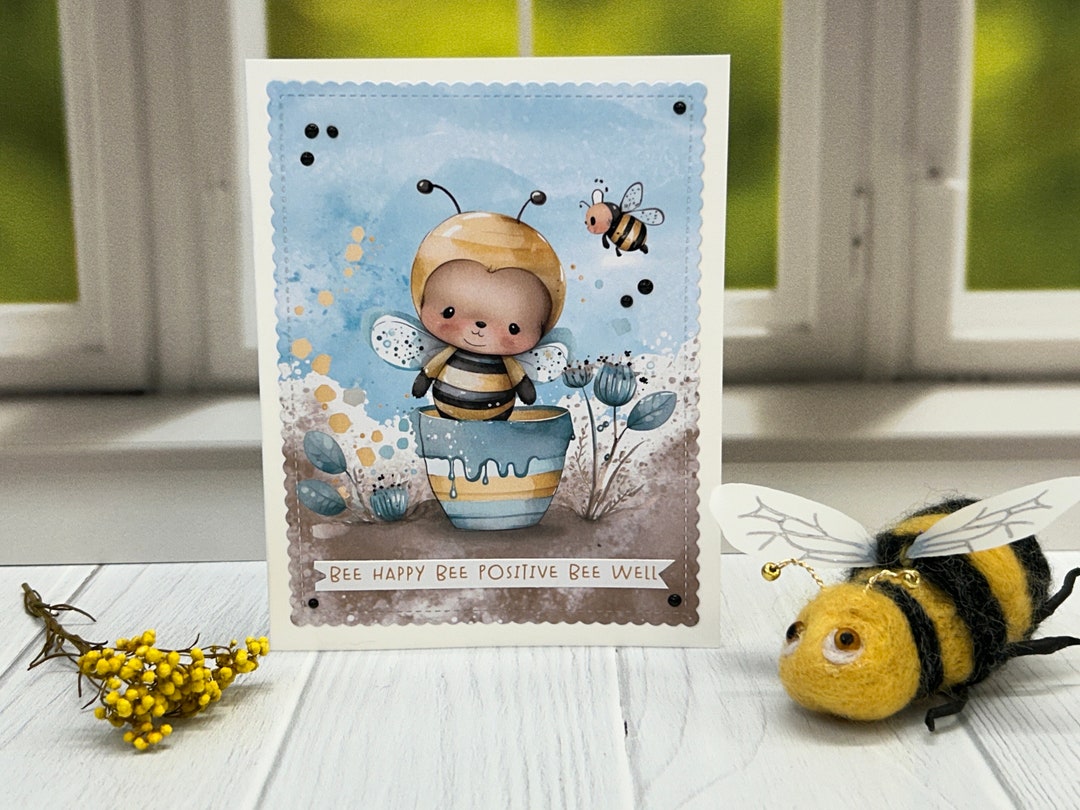 Greeting Card, Handmade Cards, Handmade Greeting Card, Bee Happy, Bee ...