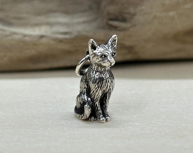 Sterling Silver 3D Cat Pendant, Cat Charm, Kitten Charm, Kitty Charm ...