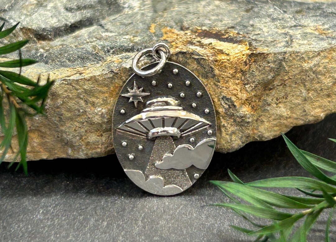 Sterling Silver UFO in Clouds Pendant, UFO Charm, Alien Charm ...