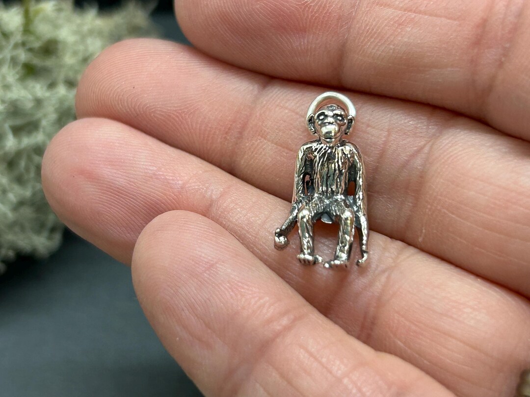 Chimpanzee Charm, Menacing Chimpanzee Charm, Monkey Charm, Sterling ...