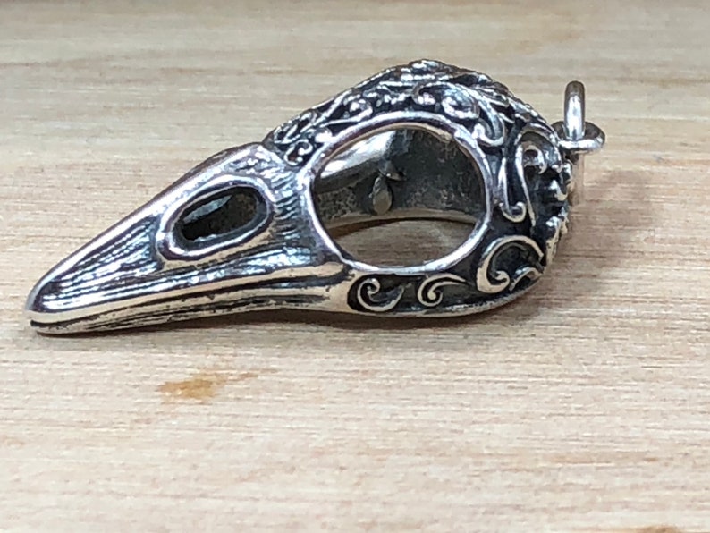 Sterling Silver Raven Skull Charm With Scroll Carving Raven - Etsy
