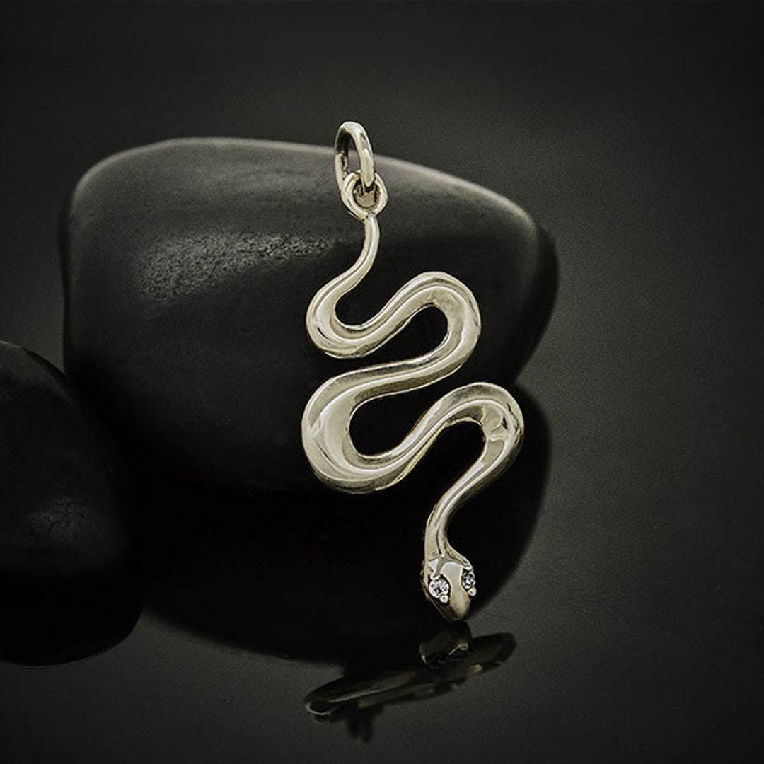 Sterling Silver Snake Charm With Nano Gem Eyes, Snake Charm, Small ...