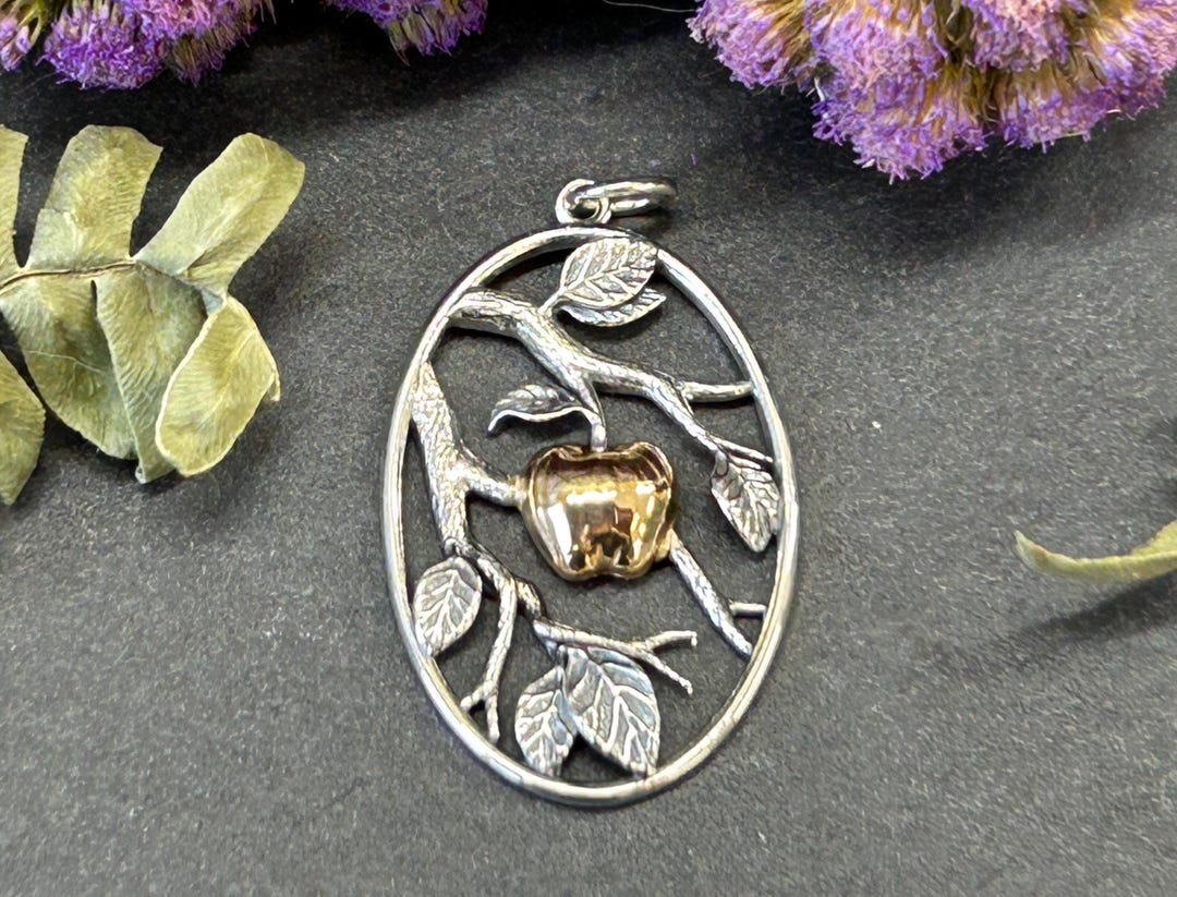 Sterling Silver Leaf Pendant With Bronze Apple, Apple Charm, Apple ...