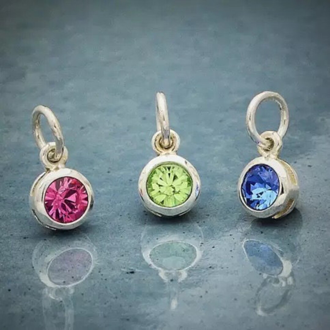 Sterling Silver Birthstone Charm, Bezel Birthstone Charm, Crystal ...